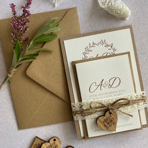 R2 - Rustic Wedding Invitation- Twine - Lace Wedding Stationery - Barn ...