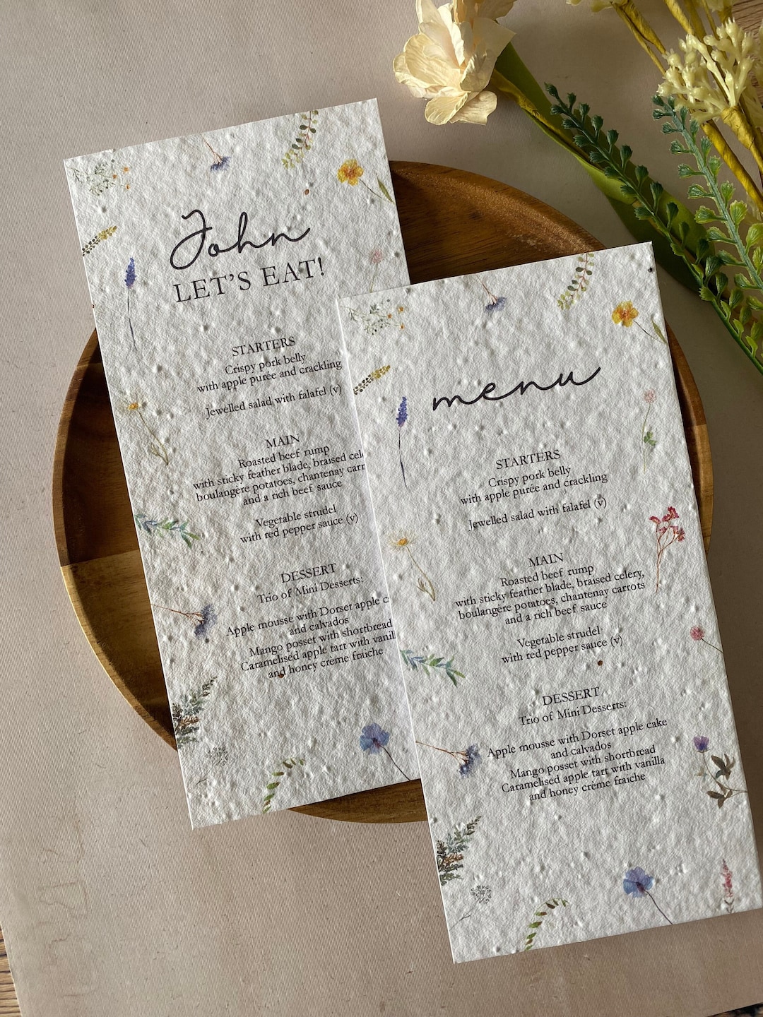 Plantable Seeded Paper Wedding Menu Place Cards: Wildflower Design ...