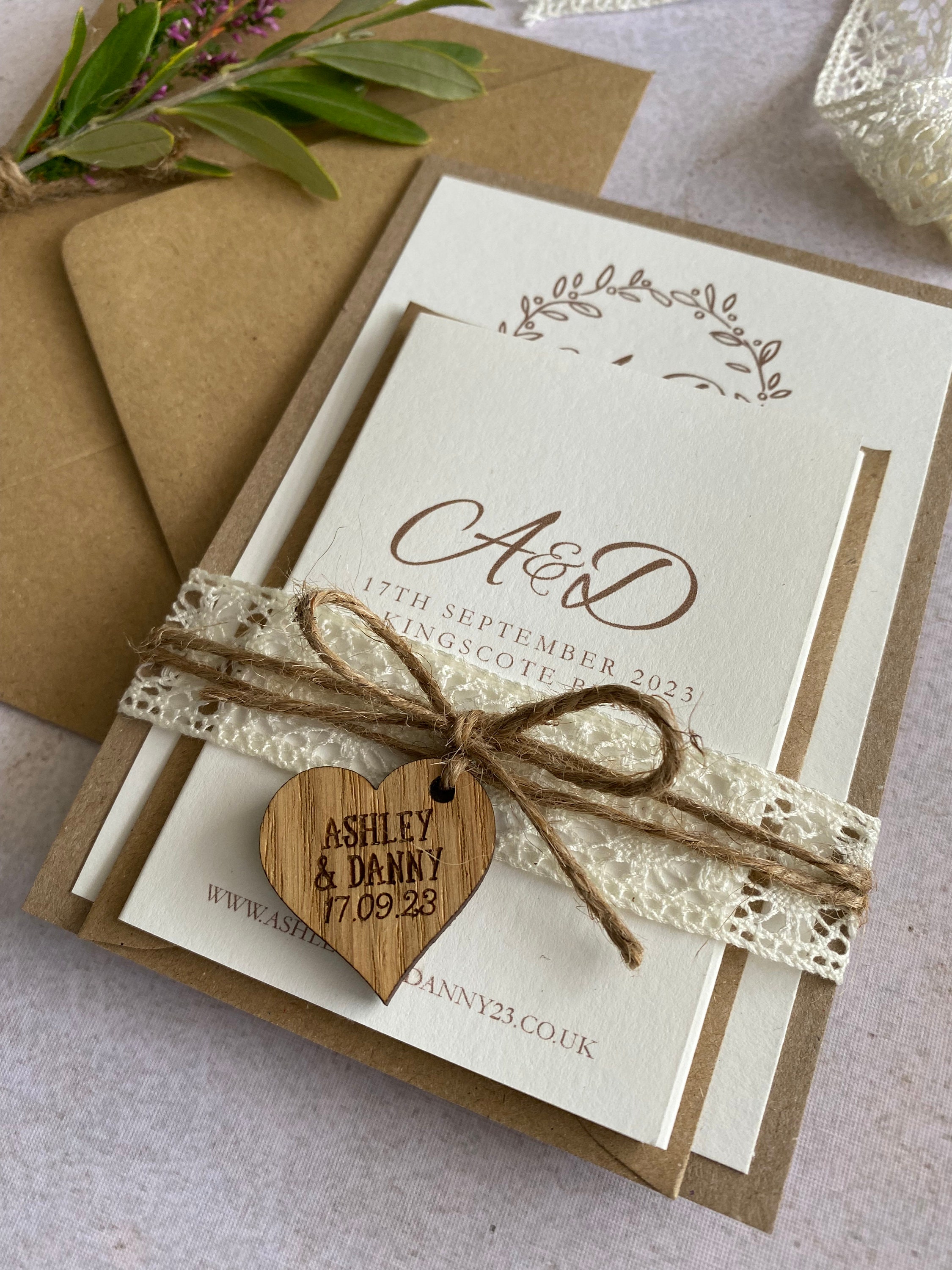 R2 - Rustic Wedding Invitation- Twine - Lace Wedding Stationery - Barn ...