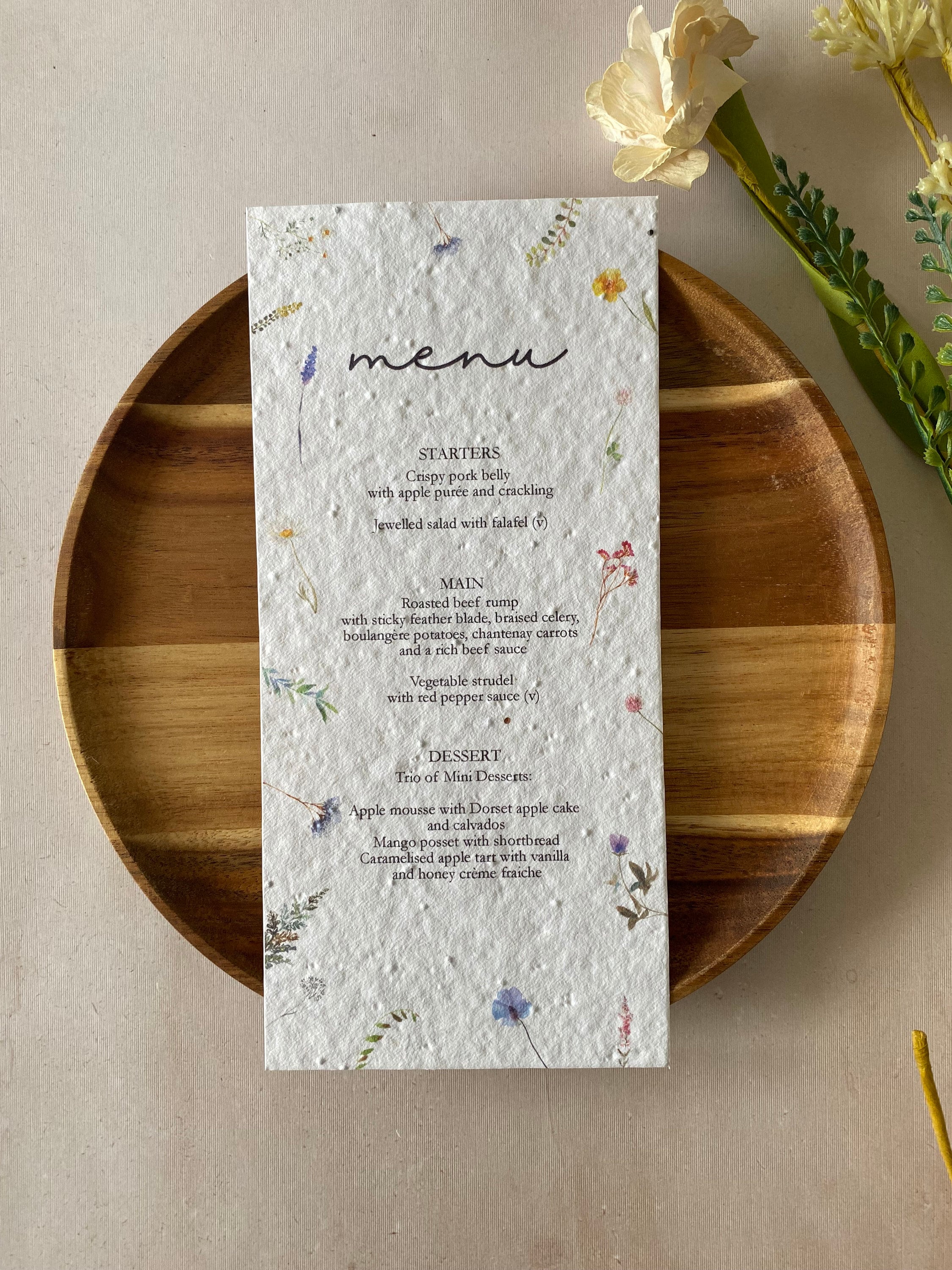 Plantable Seeded Paper Wedding Menu Place Cards: Wildflower Design ...