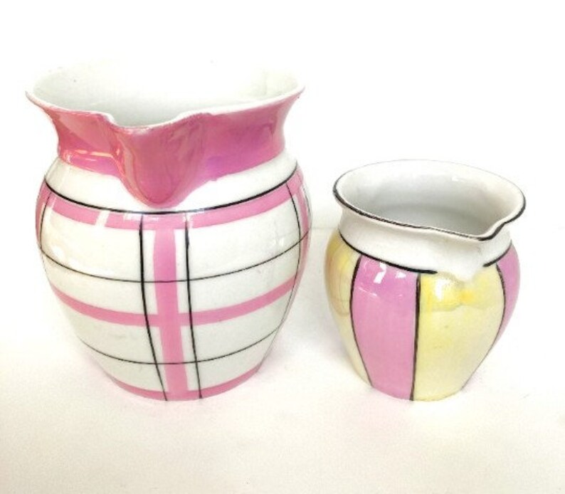 Vintage Pair Czechoslovakia Hand Painted Lusterware Pitchers - Etsy
