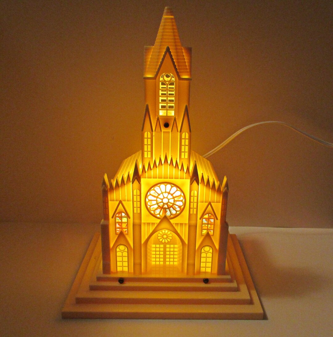 Vintage Raylite Plastic Light-up Church Cathedral Music Box Silent ...