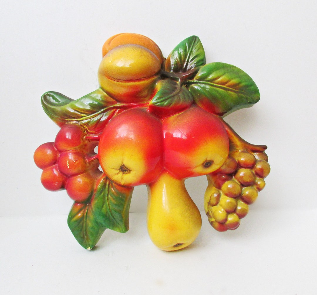 Vintage Chalkware Fruit Wall Plaques Apples Pear Cherries - Etsy