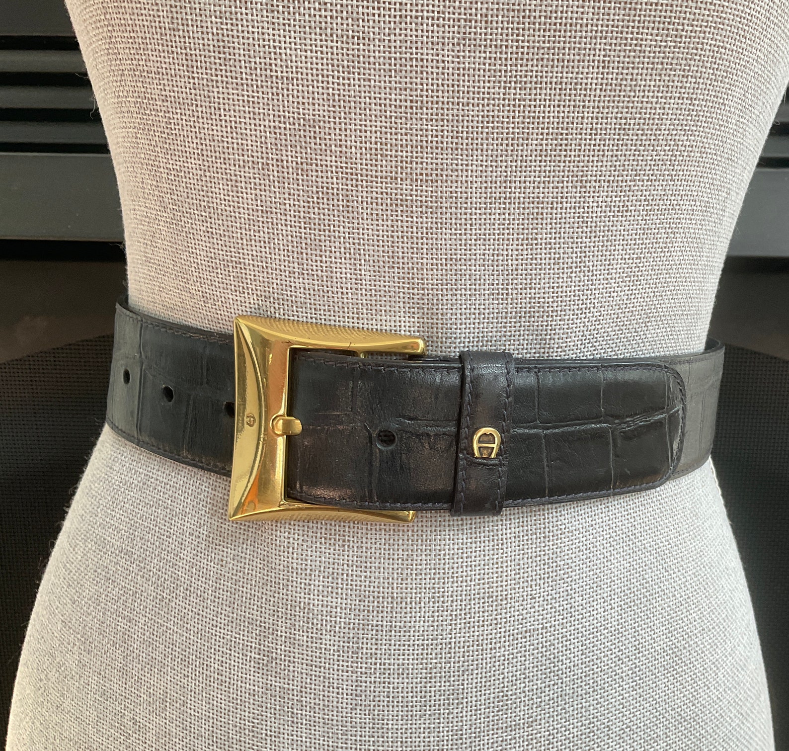 Etienne Aigner Black Vintage Leather Belt With Brass Buckle - Etsy