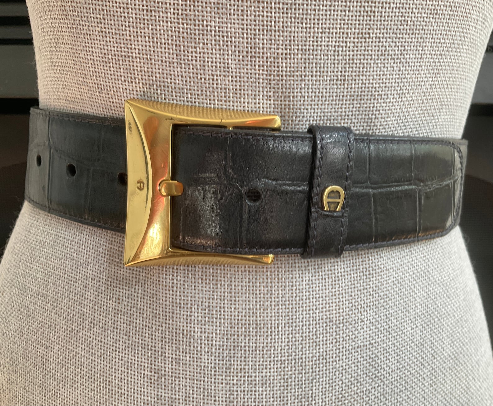 Etienne Aigner Black Vintage Leather Belt With Brass Buckle - Etsy