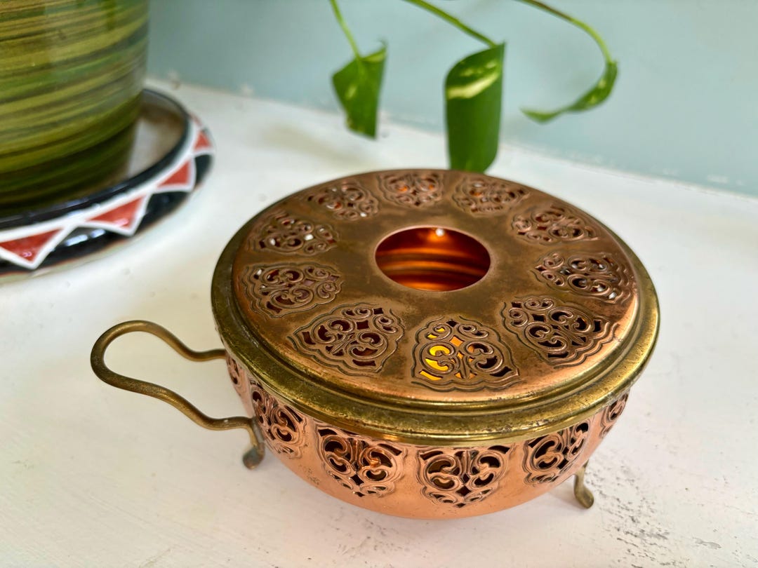 Decorative Vintage Copper Votive With Brass Accents - Etsy