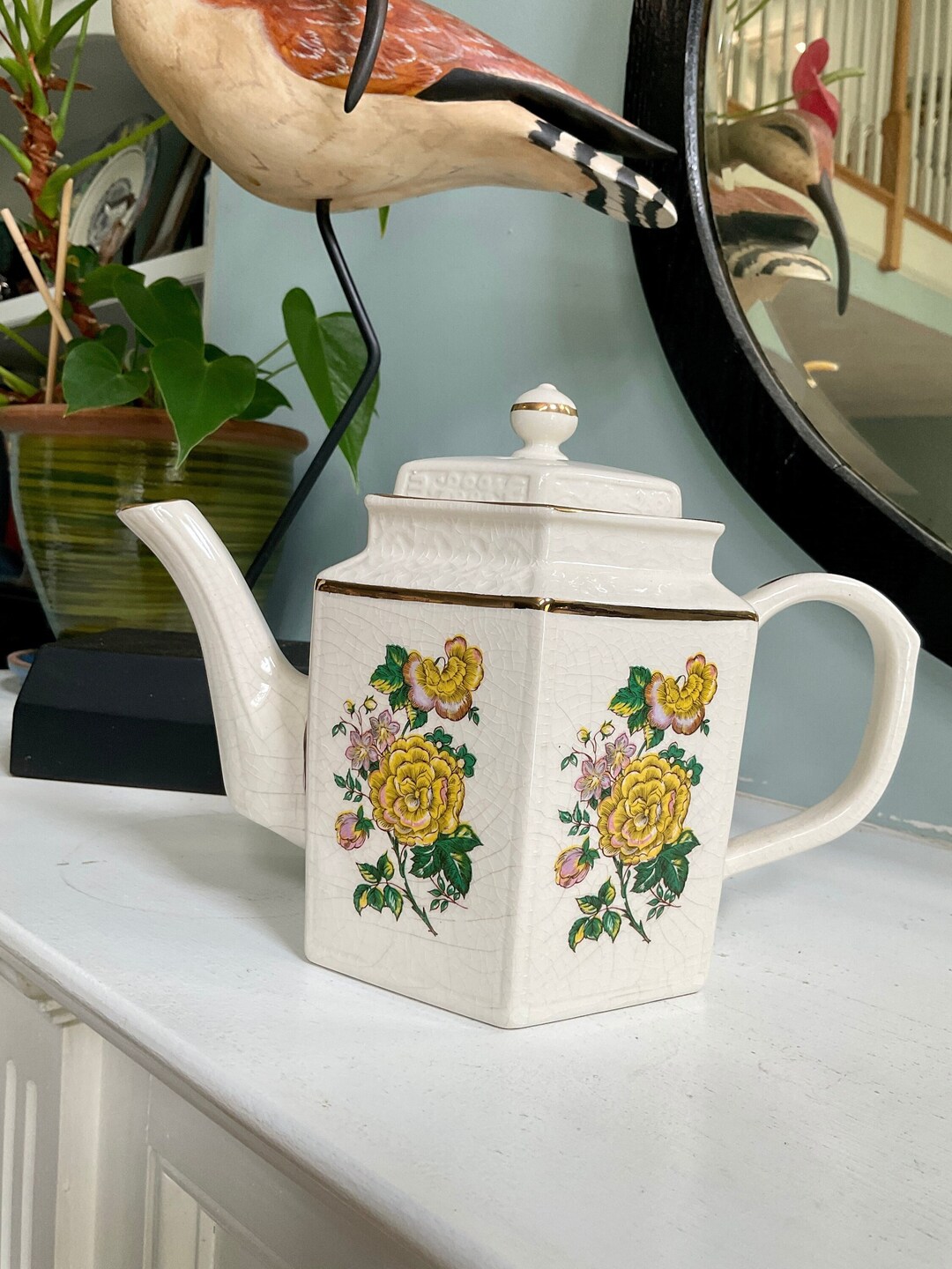 Arthur Wood Vintage Teapot With Pretty Yellow Flowers / Crackle Glaze ...