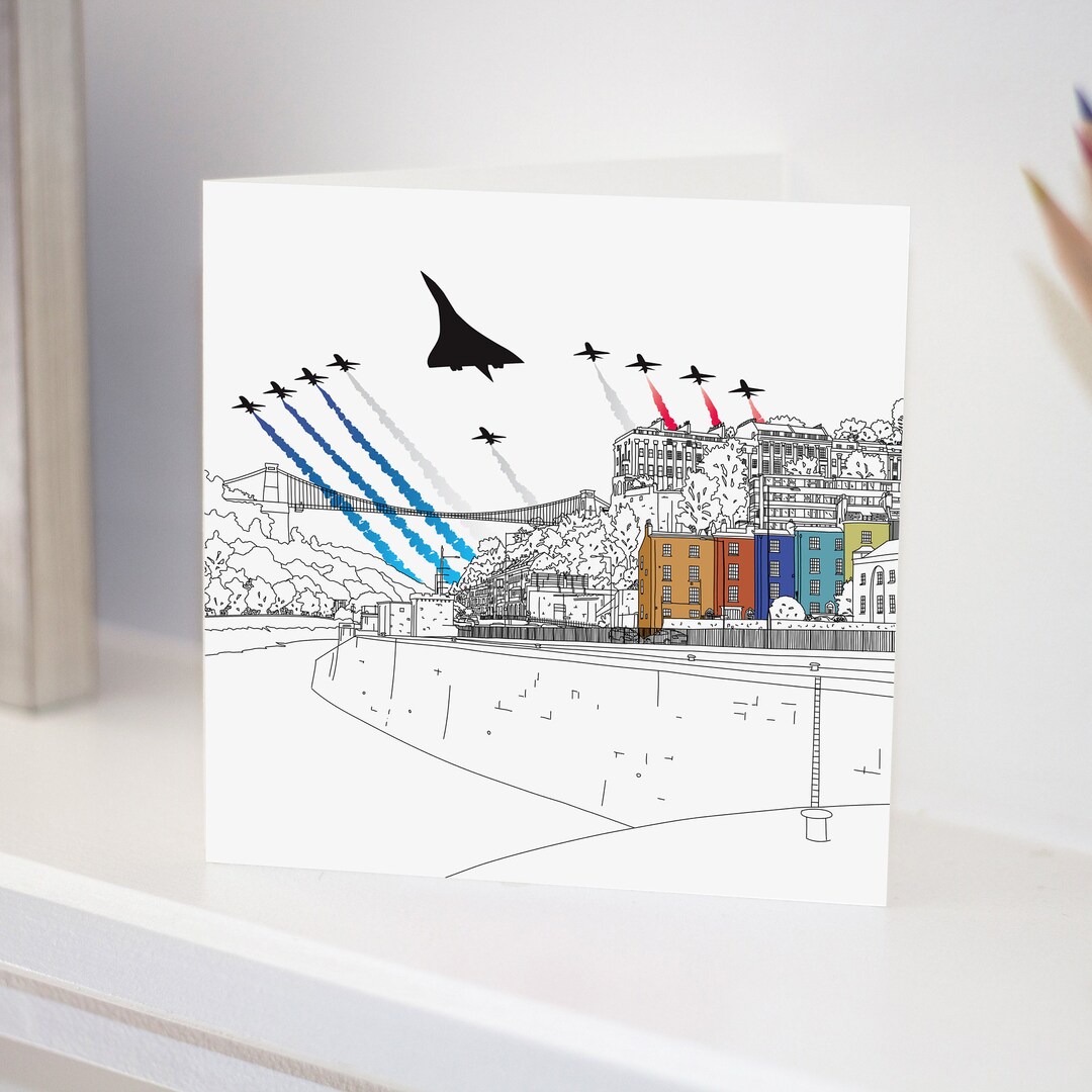 Concorde & Red Arrows Card: Bristol Suspension Bridge Illustration ...