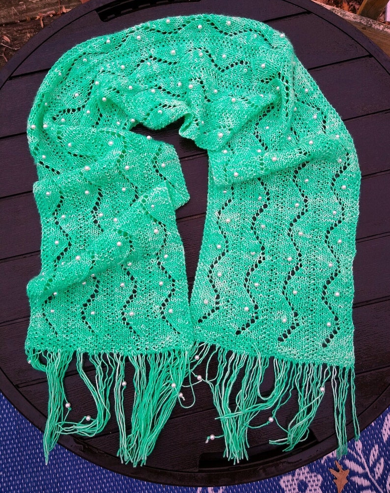 Knitting Pattern Scarf Seaglass & Pearls Lace Scarf DIGITAL - Etsy