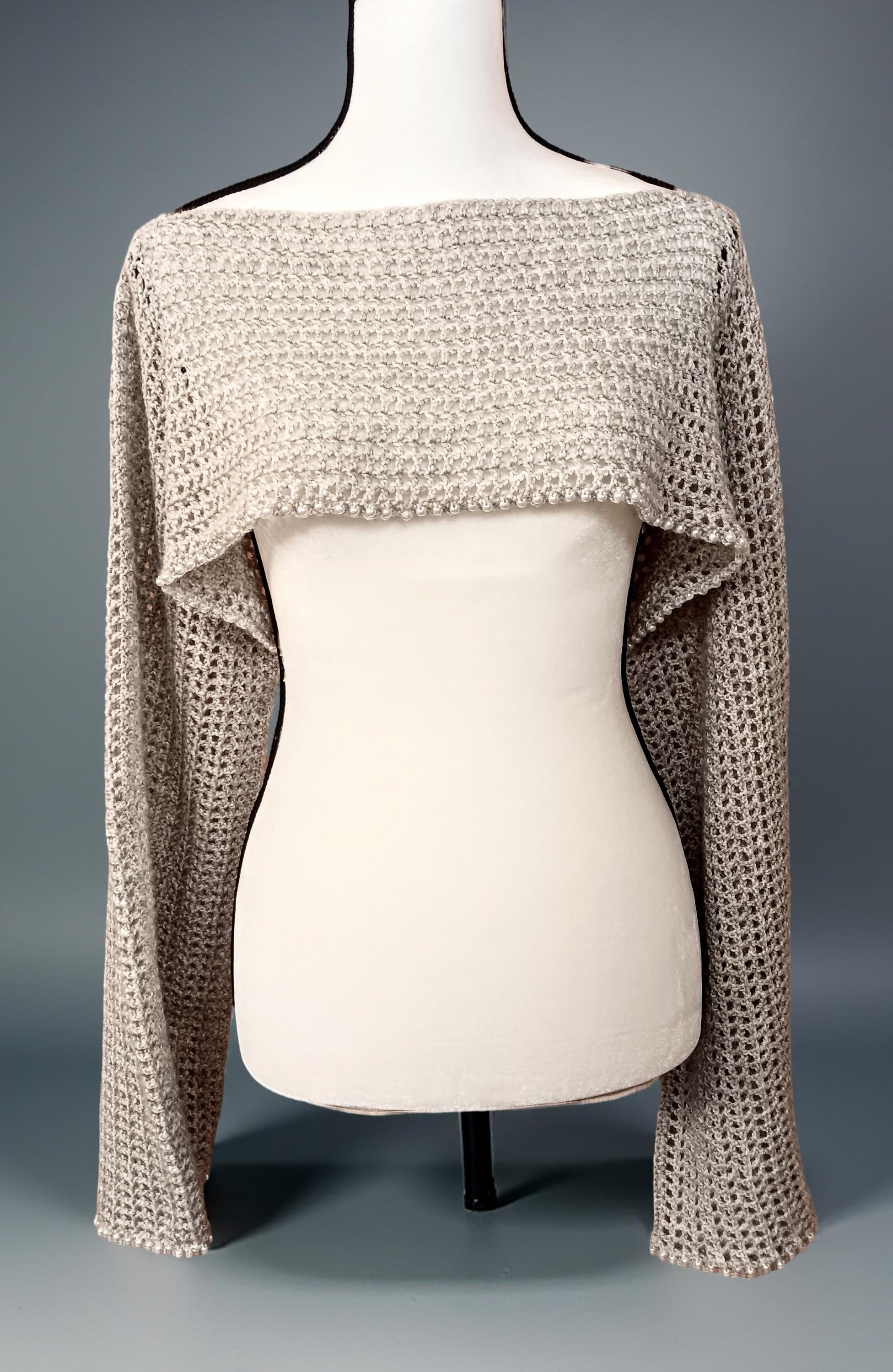 Crochet Mesh Prom Shrug Pattern – Embellished With Pearls (PDF Pattern ...