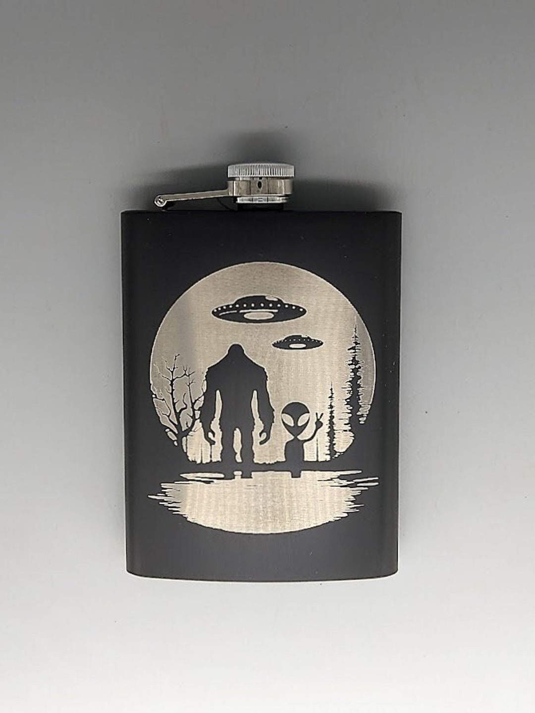 Big Foot With Aliens Engraved Flask 8 Oz - Etsy