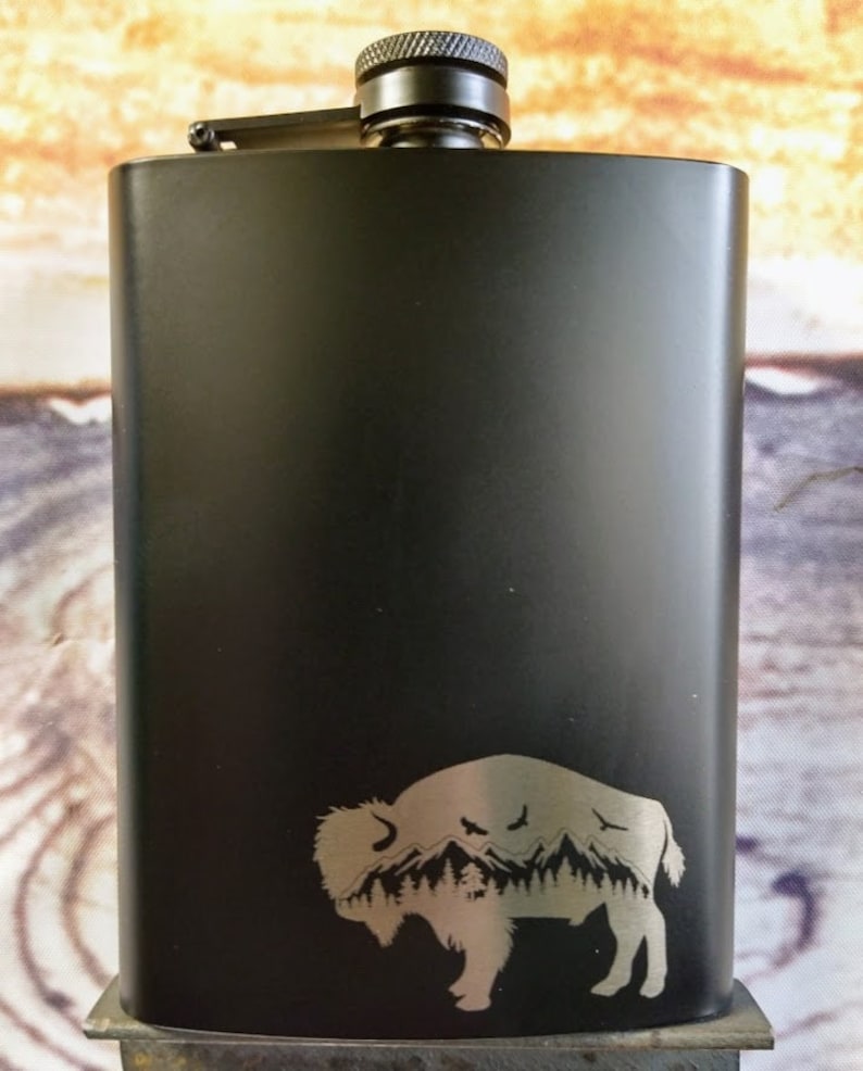 Bison Mountain Engraved Flask 8 Oz - Etsy