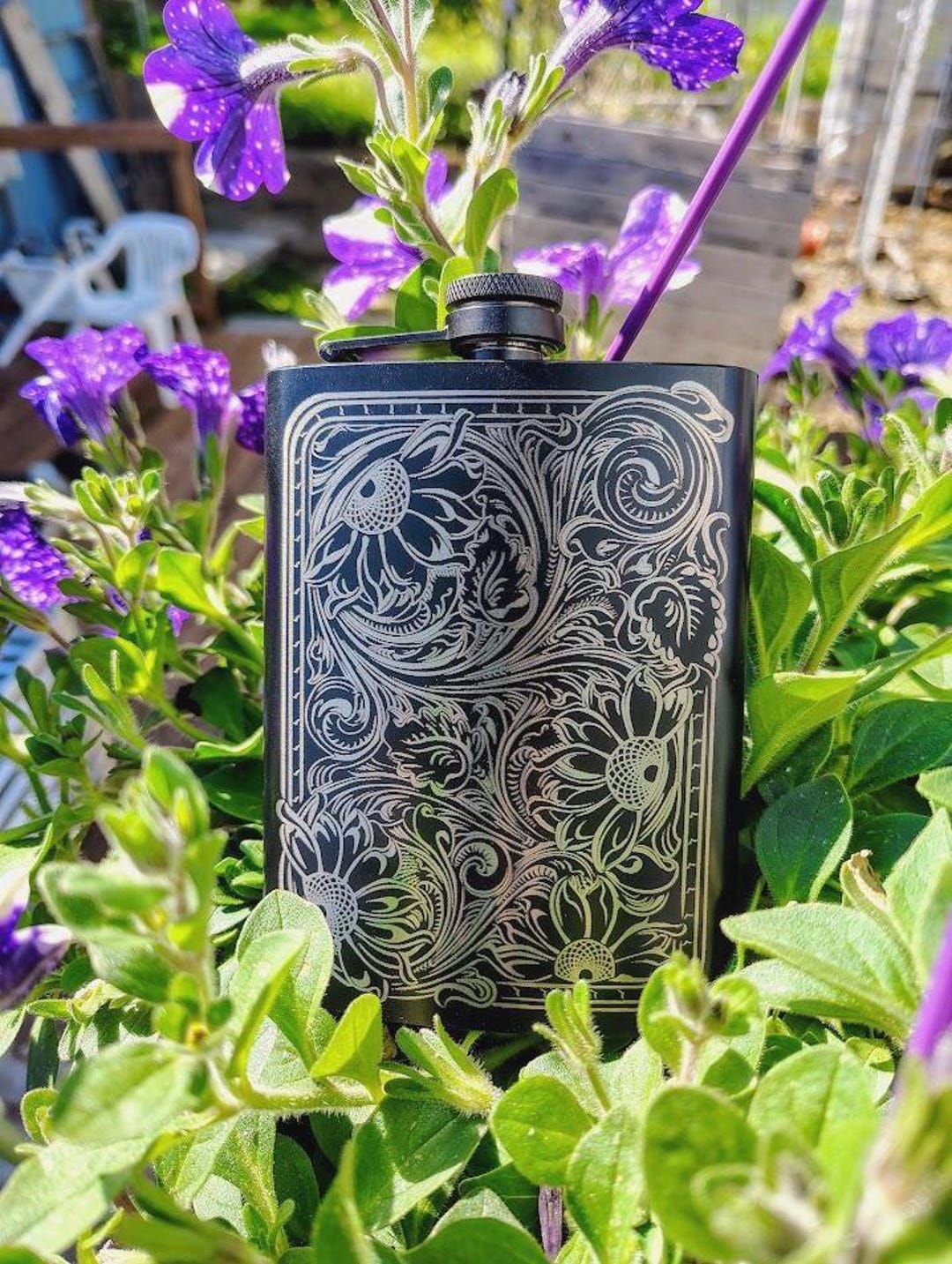 Tooled Sunflowers Engraved Flask 8 Oz - Etsy