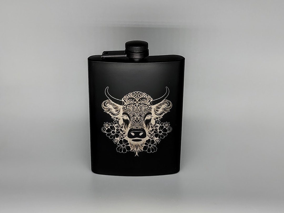 Fancy Cow Engraved Flask 8 Oz - Etsy