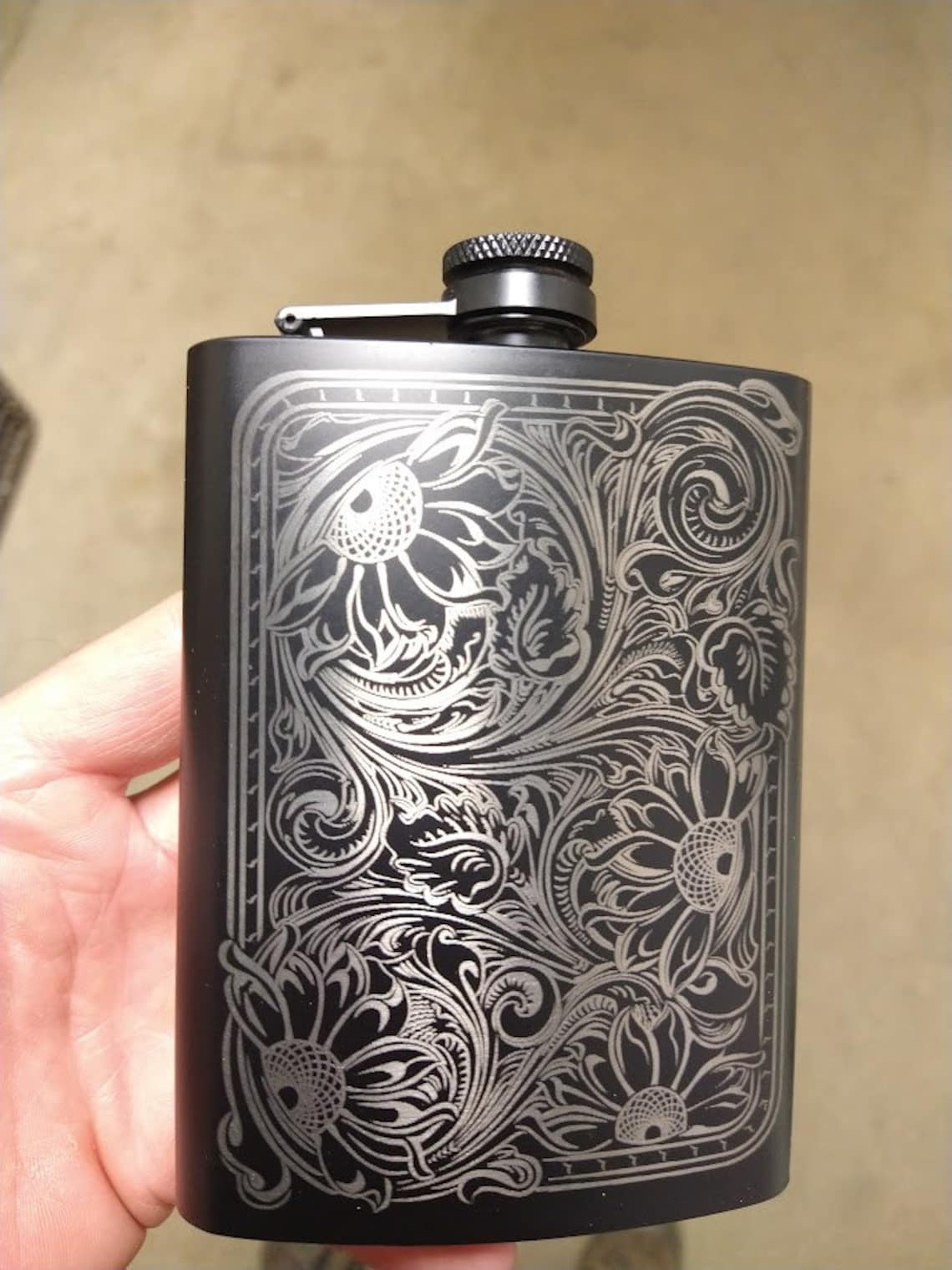 Tooled Sunflowers Engraved Flask 8 Oz - Etsy