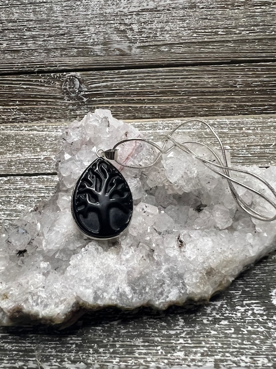 Amazing Genuine Obsidian Tree of Life Necklace!! - Gem