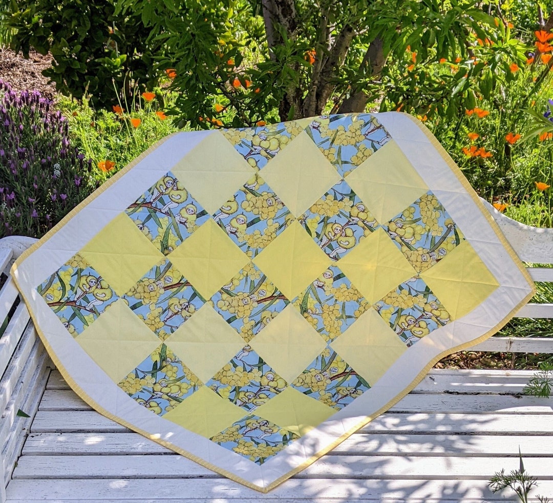 May Gibbs Gumnut Babies Quilt : Lemon Yellow Wattle Babies - Etsy