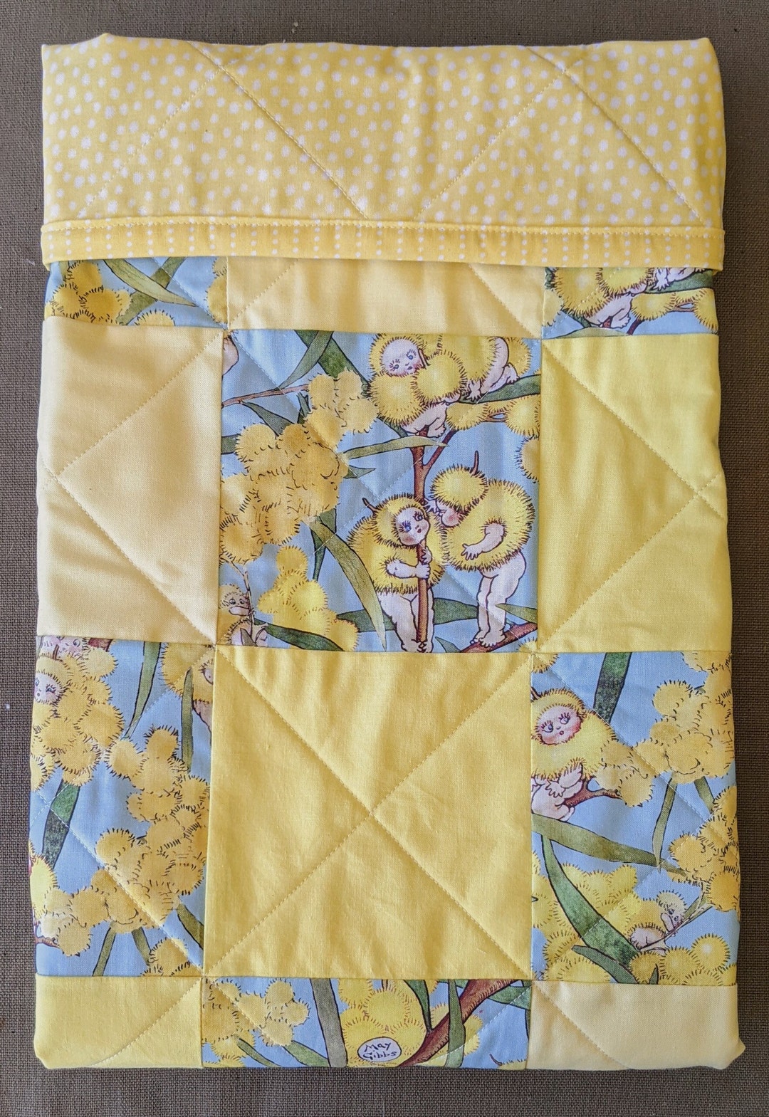 May Gibbs Gumnut Babies Quilt : Lemon Yellow Wattle Babies Handmade ...