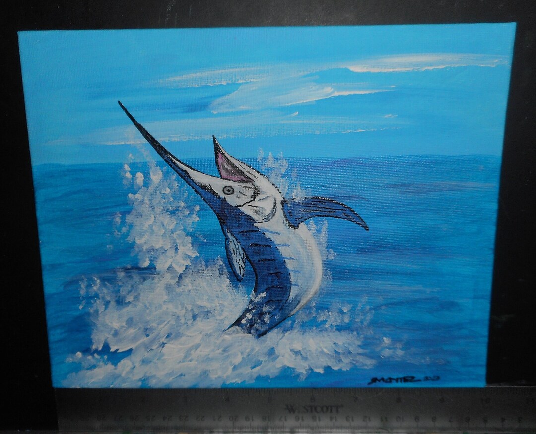 ORIGINAL Acrylic PAINTING by Mantez: Fishing for a Marlin - Etsy
