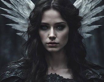 Dark-haired Gothic Angel, Gothic Angel, Digital Art Print, Dark Arts ...