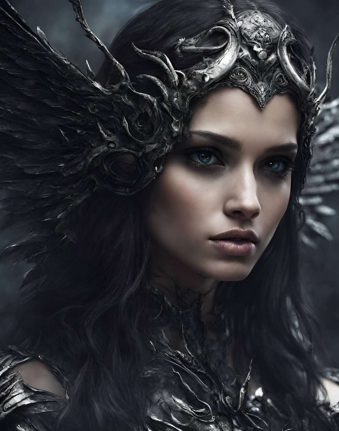 Dark-haired Gothic Angel, Gothic Angel, Digital Art Print, Dark Arts ...