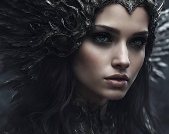 Dark-haired Gothic Angel, Gothic Angel, Digital Art Print, Dark Arts ...