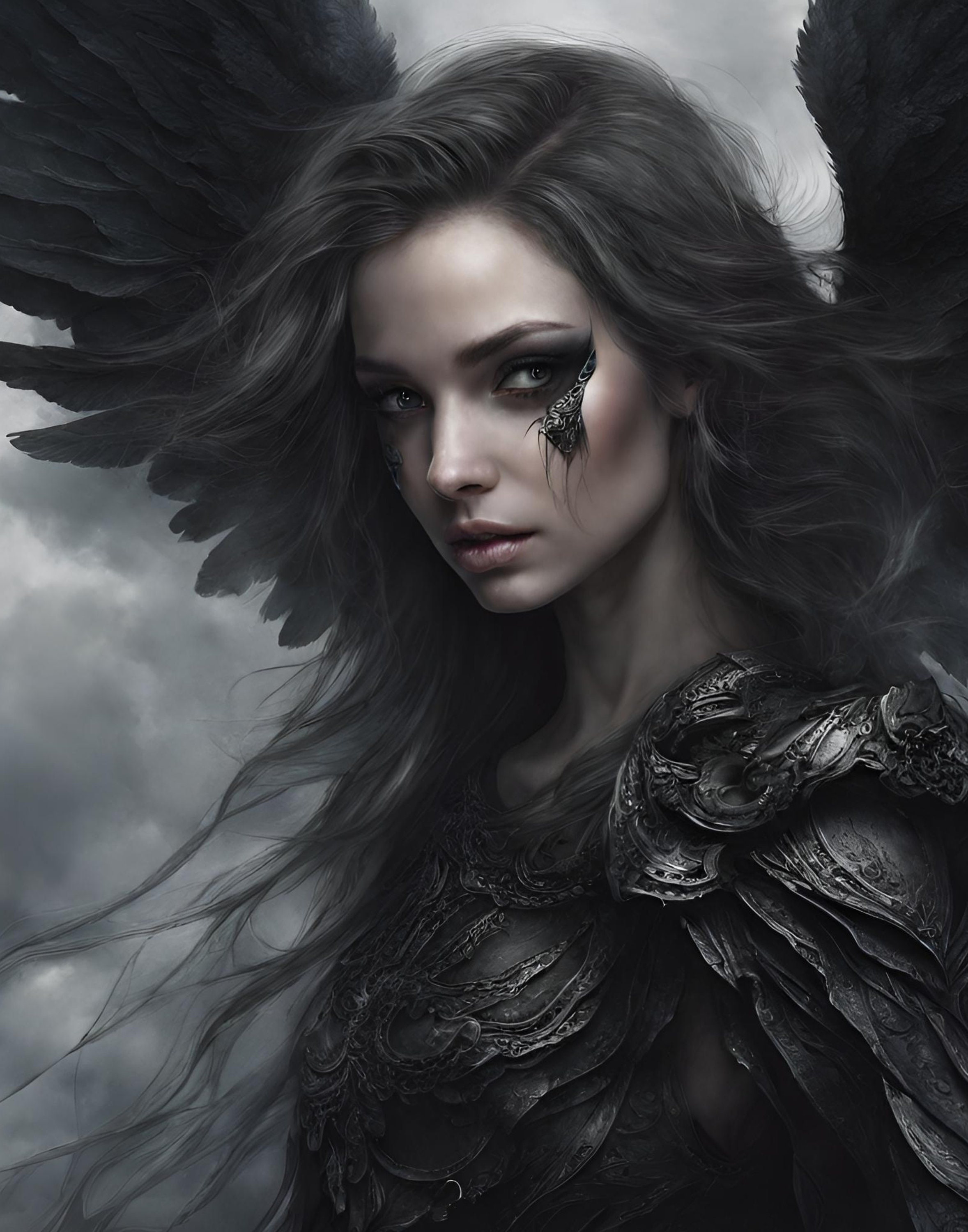 Dark-haired Gothic Angel, Gothic Angel, Digital Art Print, Dark Arts ...