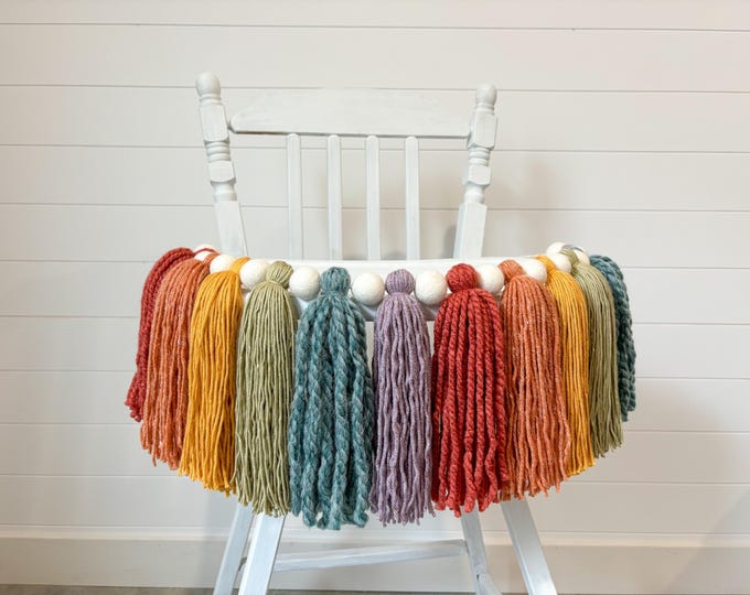 Boho Rainbow Tassel Highchair Garland | Rainbow Baby Banner | Boho Yarn ...