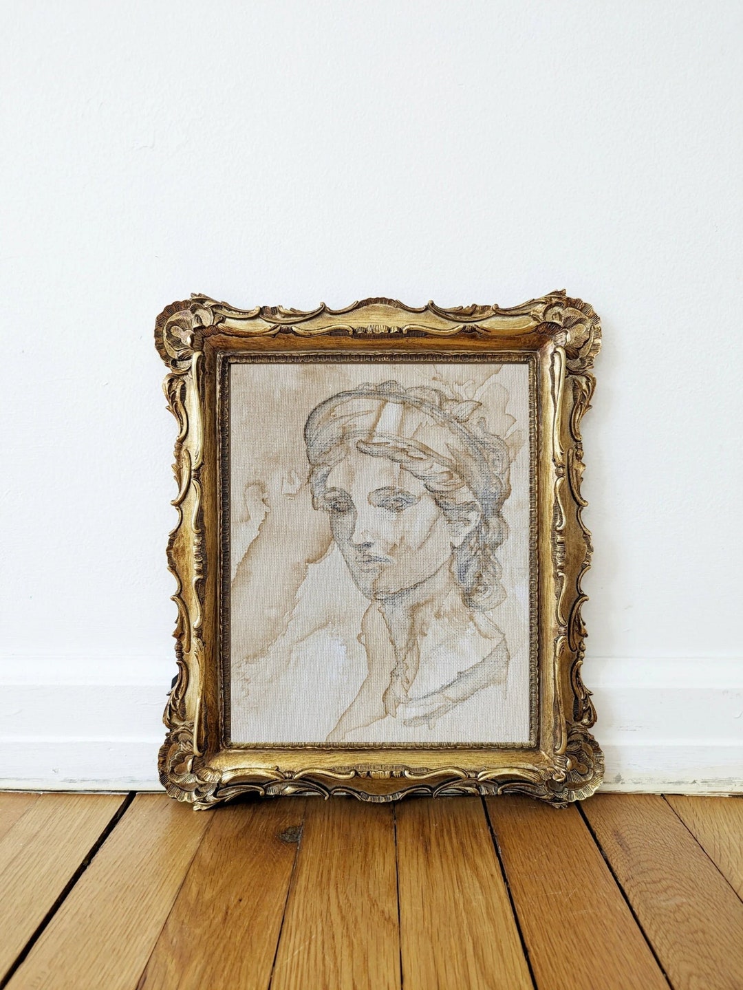 Quality Art Print of Greek Bust Coffee and Pencil Drawing by Damaris ...