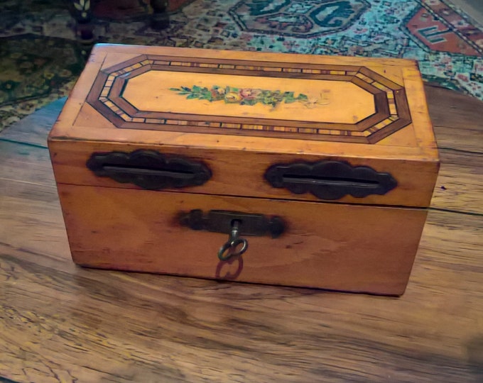 Antique Wooden Lock Box With Key, Billet Doux, Money Box, Two ...