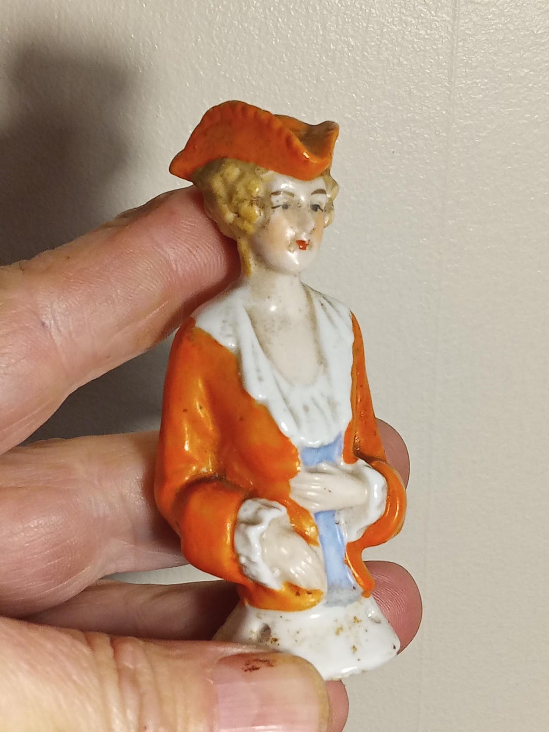 1920s Porcelain Half Doll Figurine, Orange Tricorn Hat, Crafting - Etsy