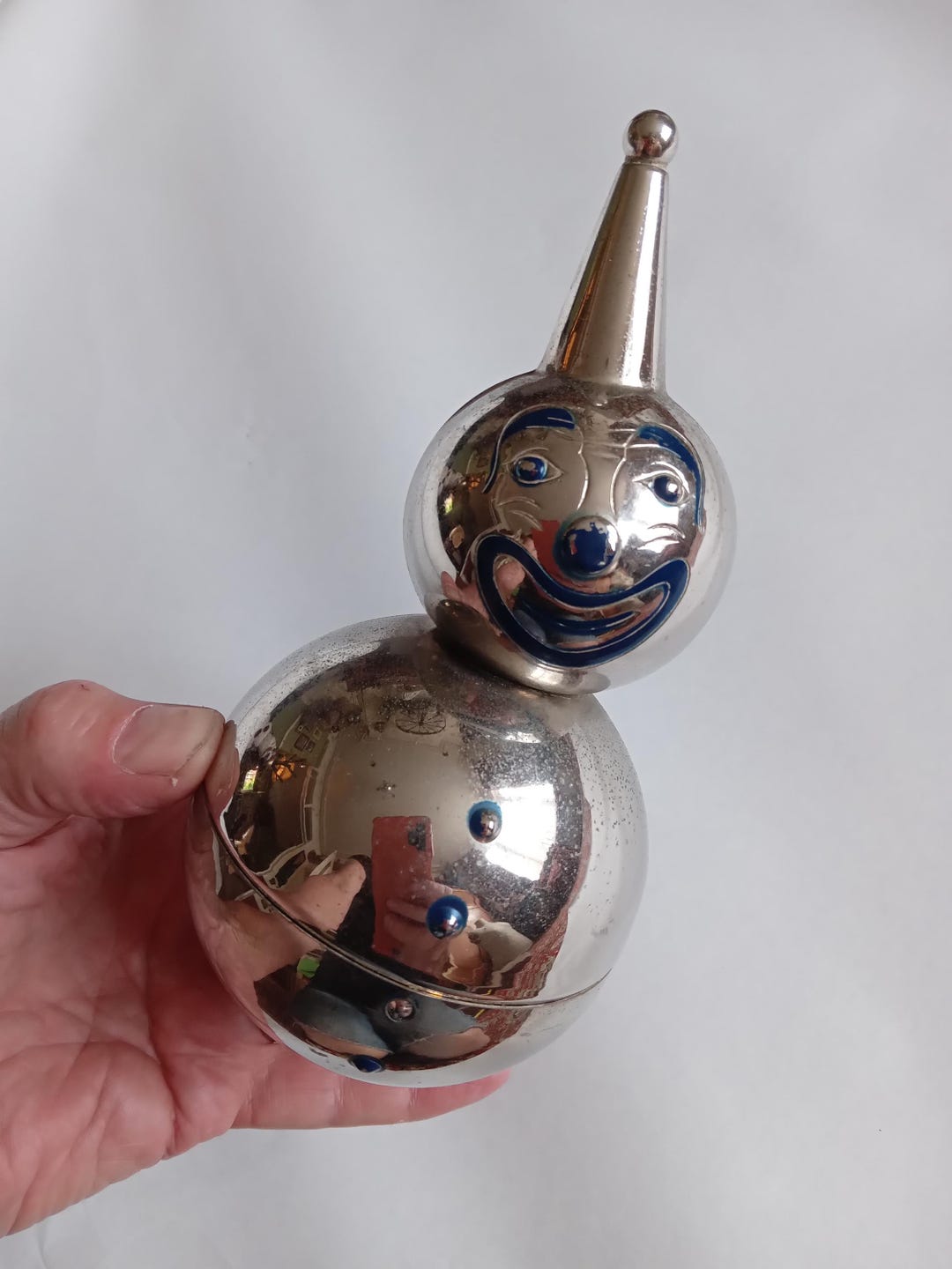 Vintage 1950s Raimond Chrome Roly Poly Clown Bank - Blue Accents - Etsy