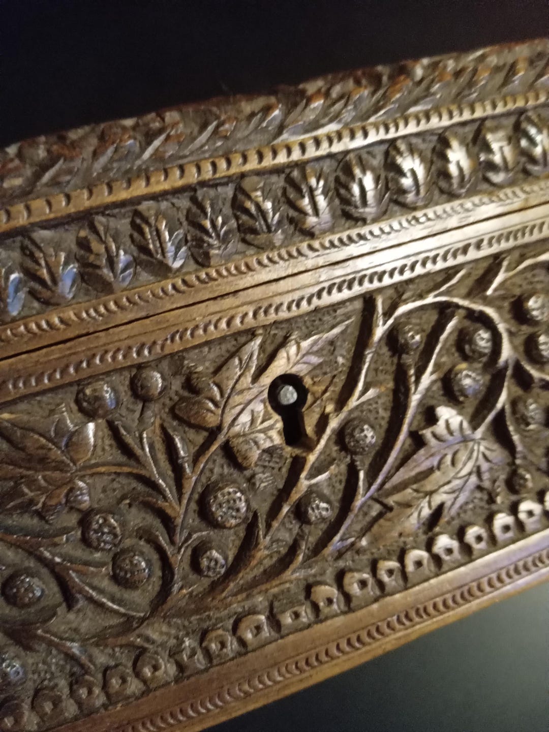 Vintage Carved Jewelry Box "mary": 1940s Anglo Indian Lock Box With Key ...
