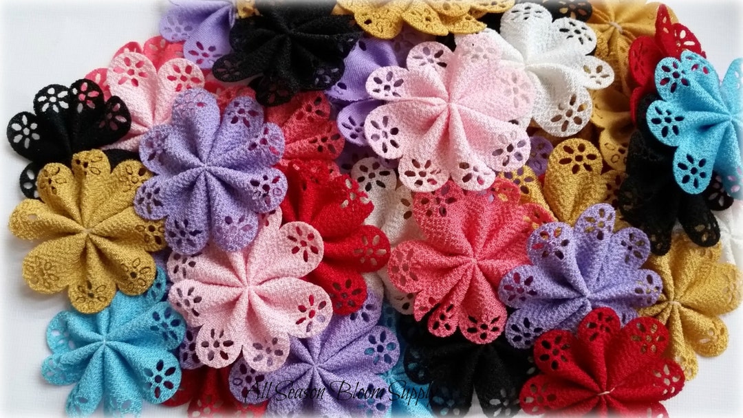 Grab Bag of Mini Eyelet Fabric Flowers - Satin Flower 2.1" - Fabric ...