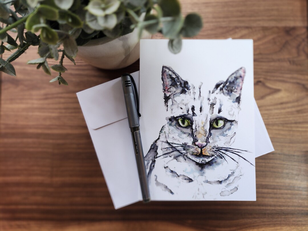 Watercolor Cat Note Card Set: Cornelius, Whimsical Animal Art - Etsy