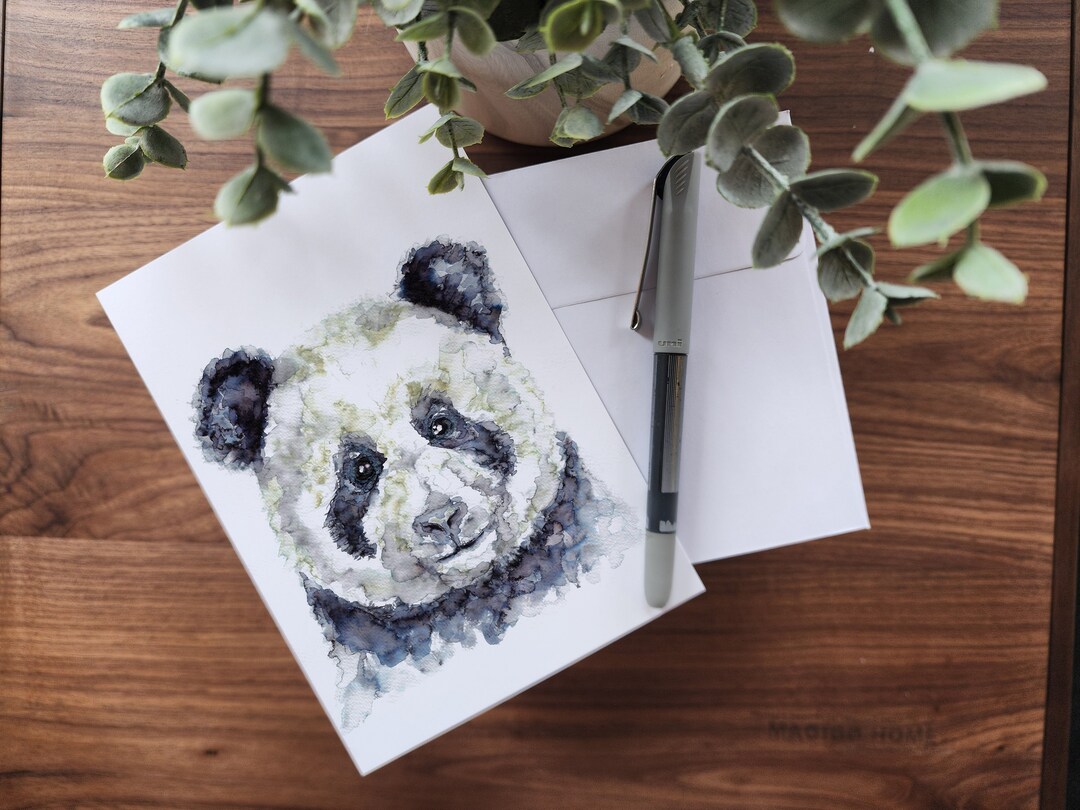 Panda Note Card Set, Watercolor Art, Gift for Mom, Adorable Character ...