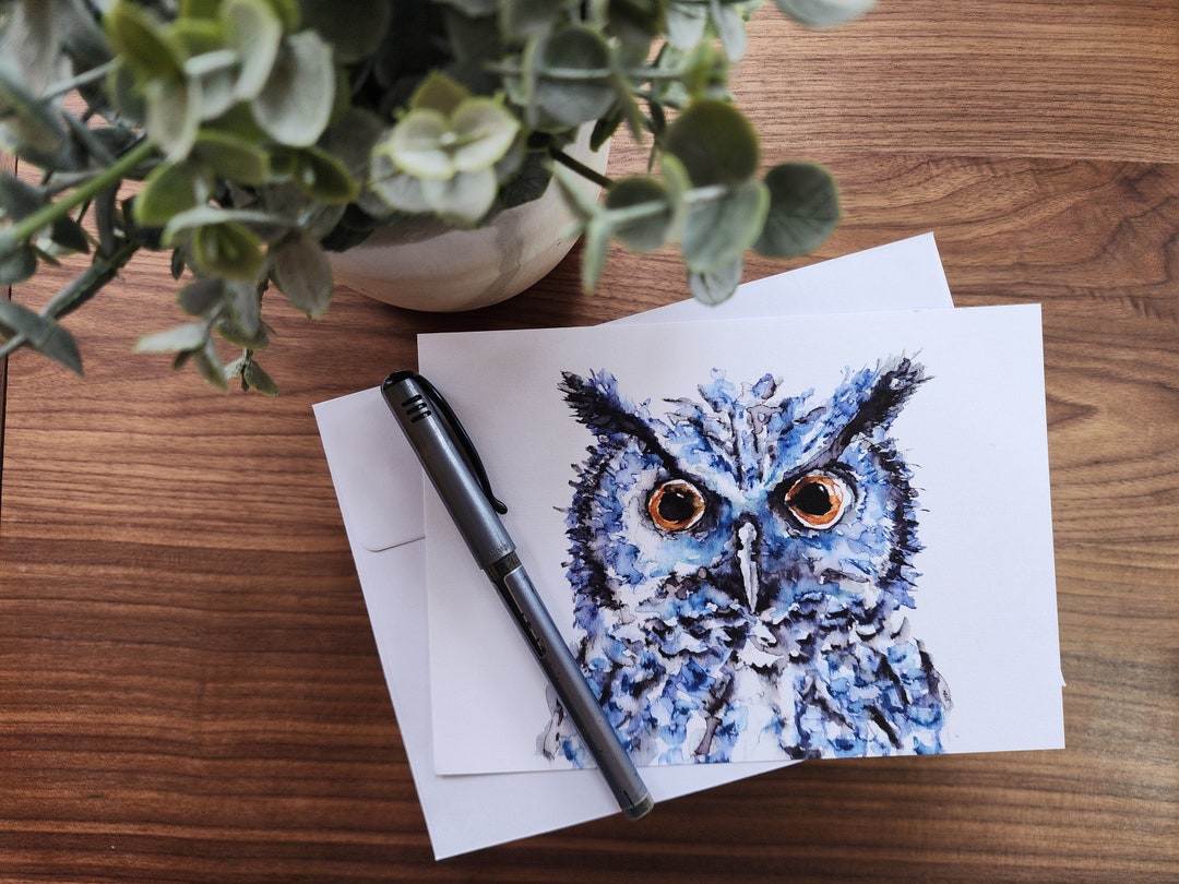 Owl Note Card Set, Watercolor Cards, Animal Art Print, Adorableness ...