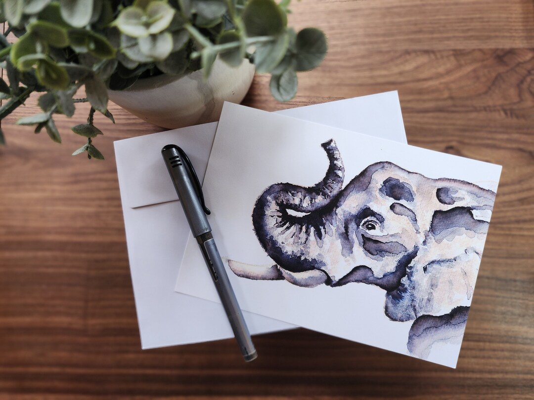 Watercolor Elephant Note Card Set: Whimsical Animal Art - Etsy