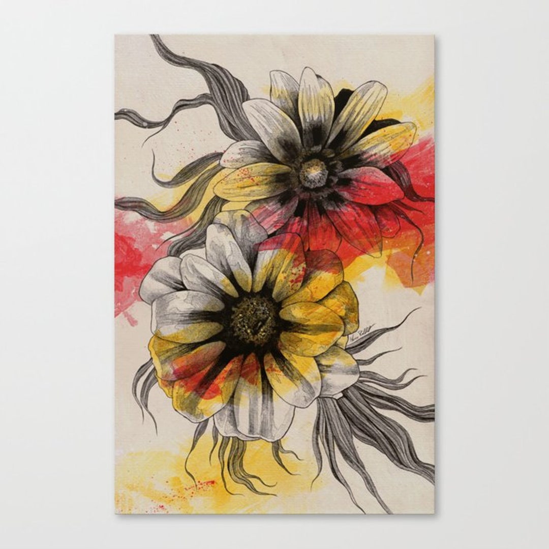 Street Art Floral Illustration • Gazania Daisy Flowers Pencil Drawing ...
