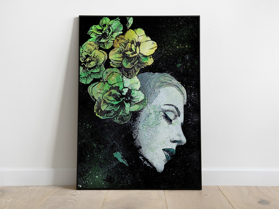 Flower Lady Portrait Graffiti Poster Fine Art Lustre Print Romantic ...
