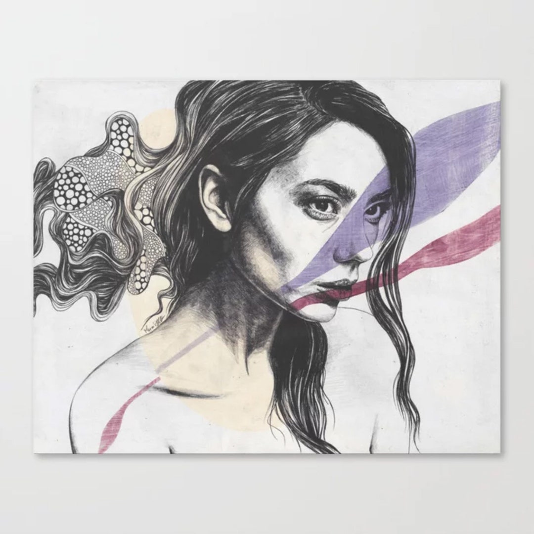 Asian Woman Sketch Wall Art Expressive Female Portrait Original Modern ...