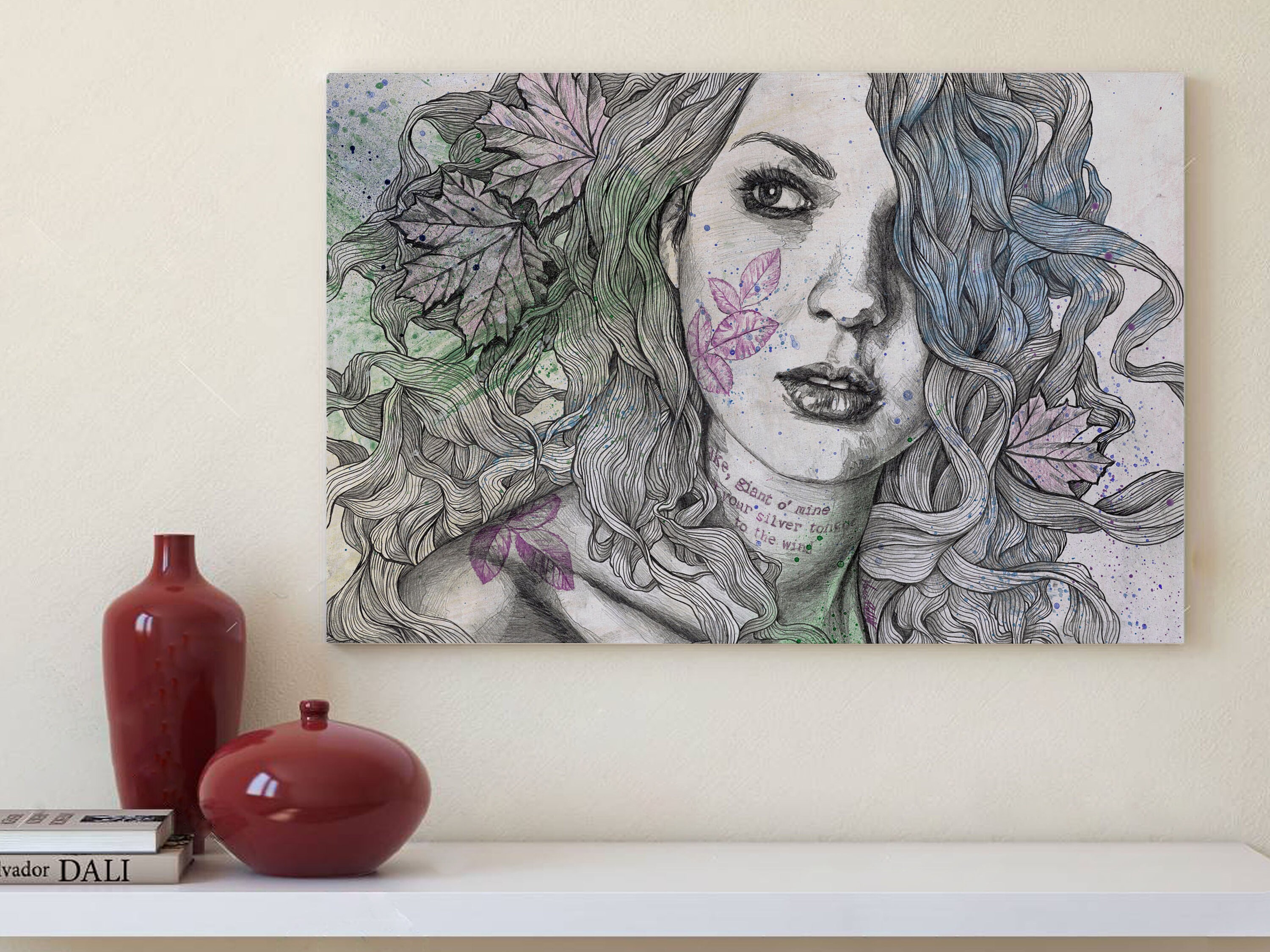 Home & Living Home Décor Original stylized female portrait print etna ...