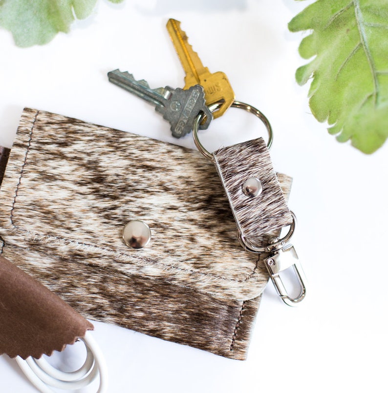 Cowhide Keyring Leather Key Fob Gift for Her Key Holder - Etsy