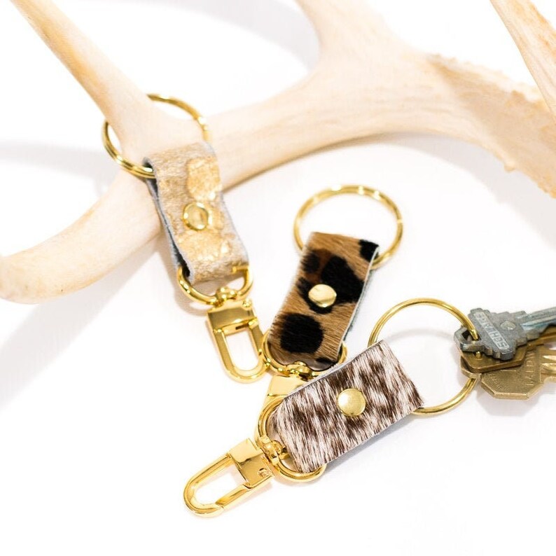 Cowhide Keyring Leather Key Fob Gift for Her Key Holder - Etsy