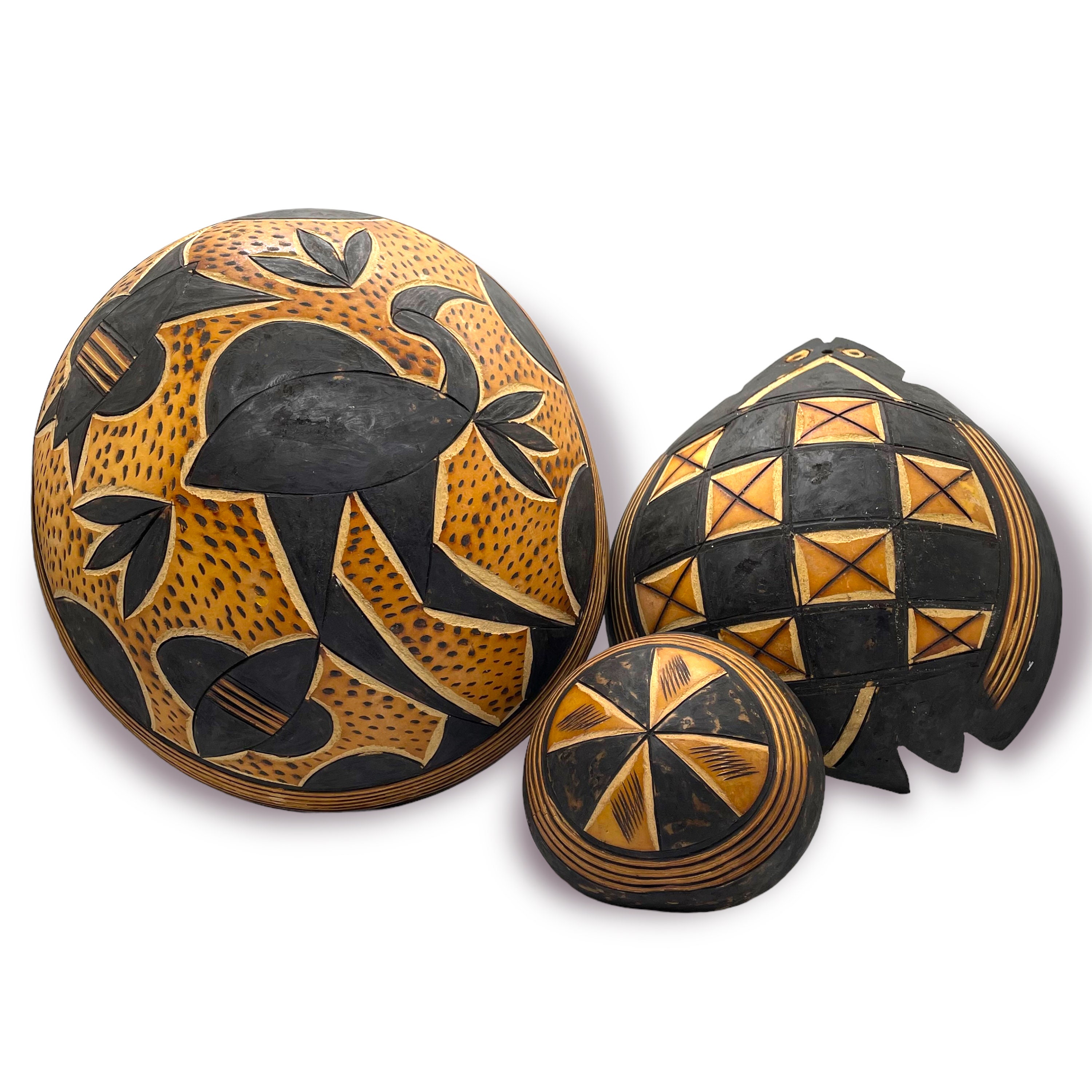 Set of Three Vintage African Hand-carved Gourd Calabash Bowl - Etsy