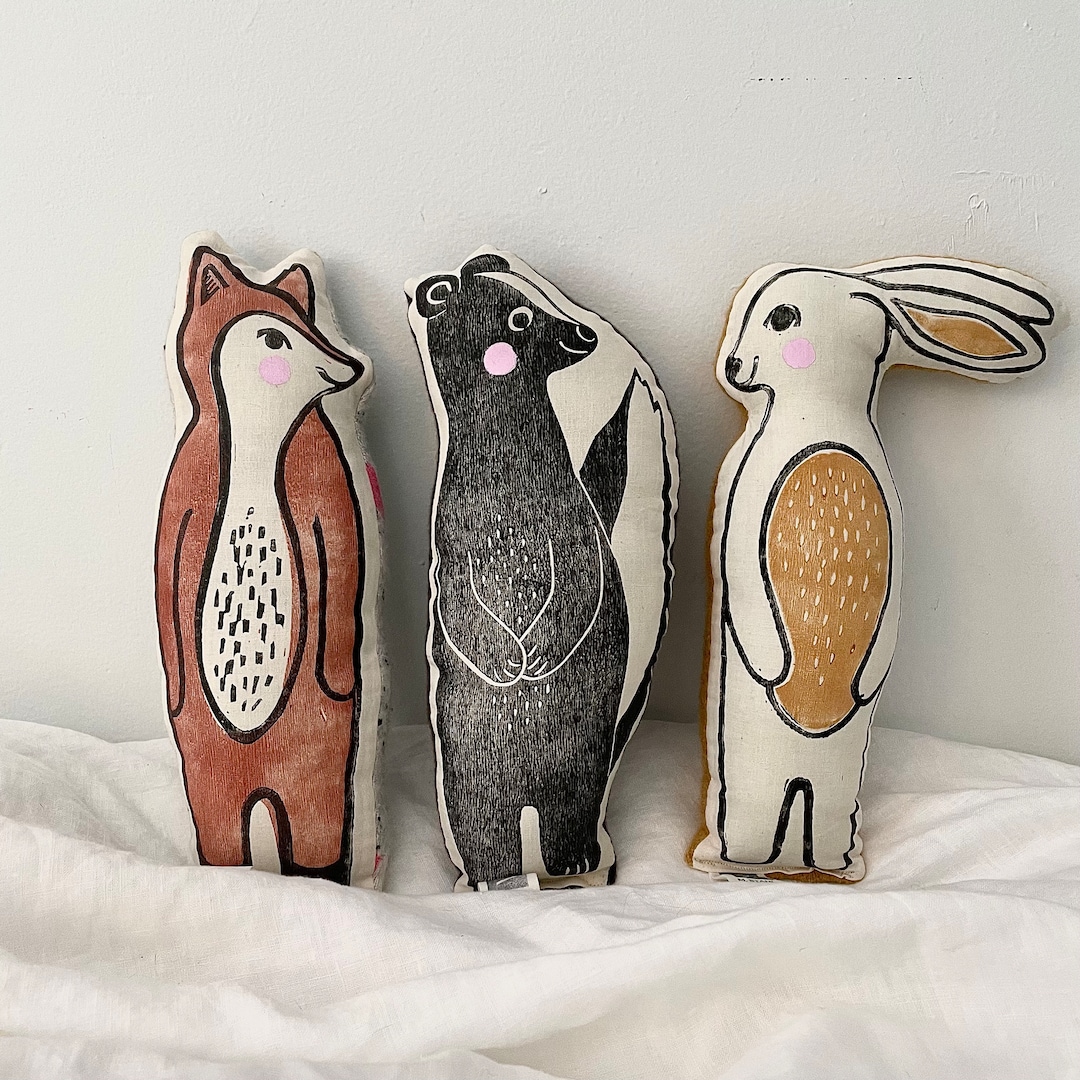 Hand Block Printed Forest Friends Plush Toy | Bunny | Fox | Skunk ...