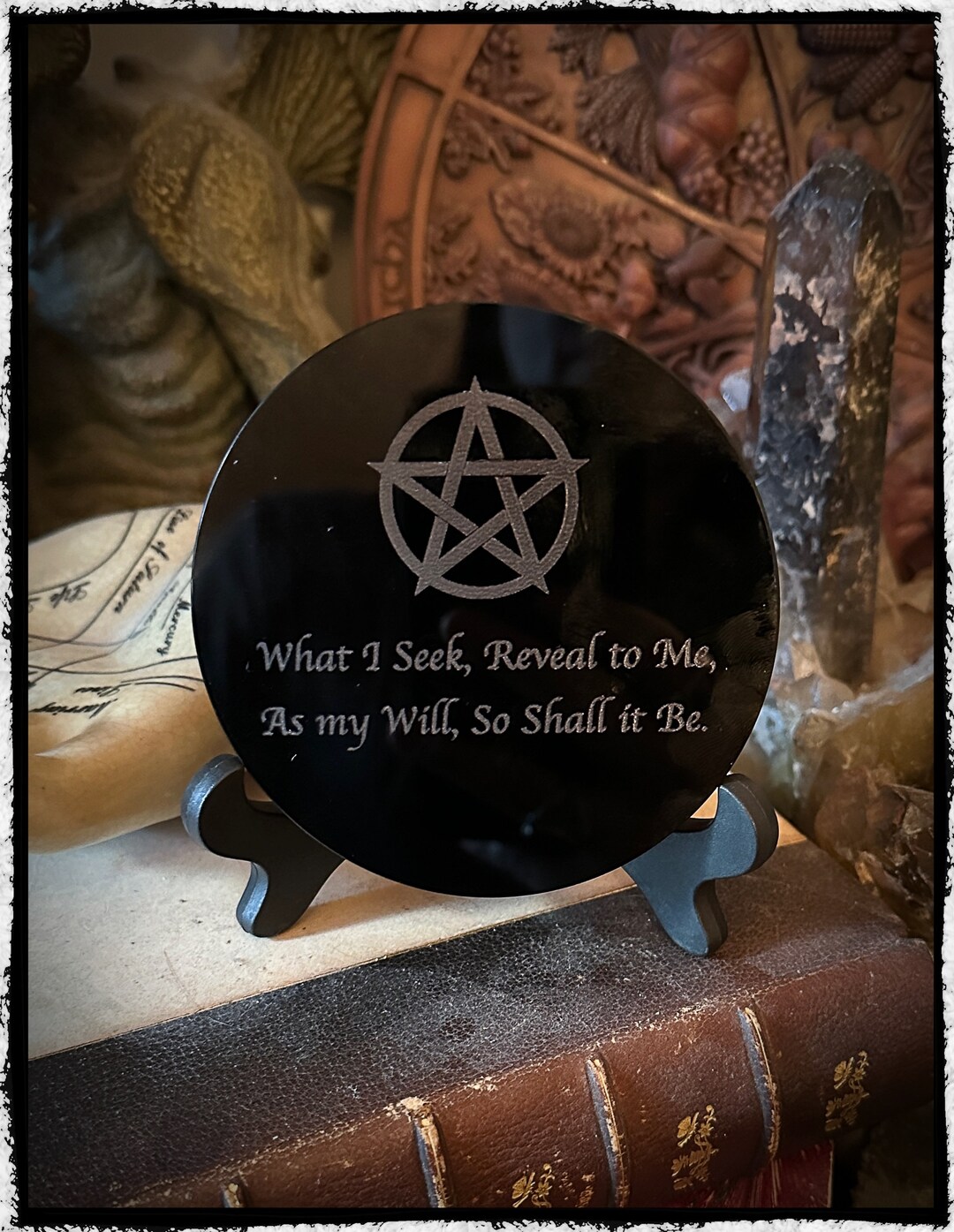 Engraved Black Obsidian Scrying Mirror. 4 Diameter, Scrying, Wicca ...