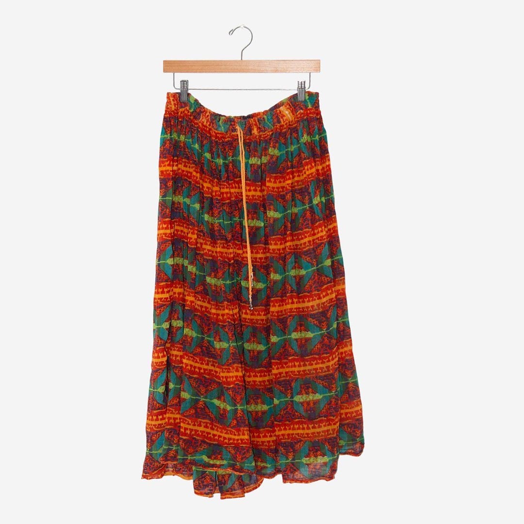 Vintage Orange Tribal Print Indian Cotton Gauze Broomstick Skirt - Free ...