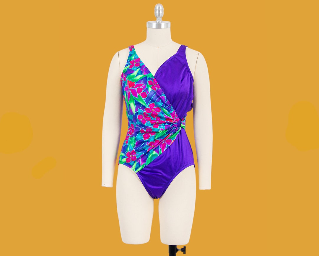 Vintage 90s Floral Grunge One Piece Deep V-neck Summer Bathing Suit ...