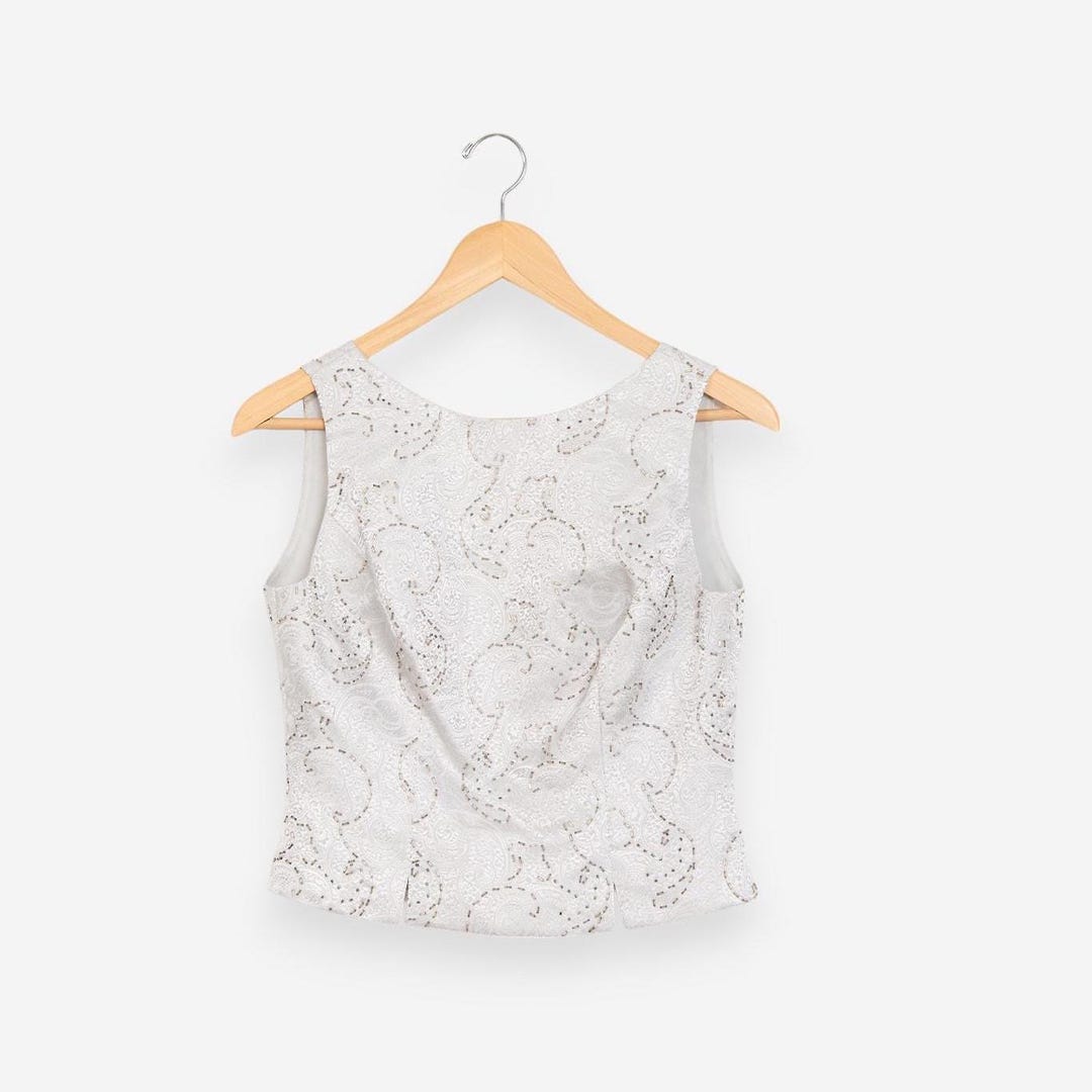 Y2K Paisley Print Crop Tank Top: Beaded Bohemian Gray Top - Etsy